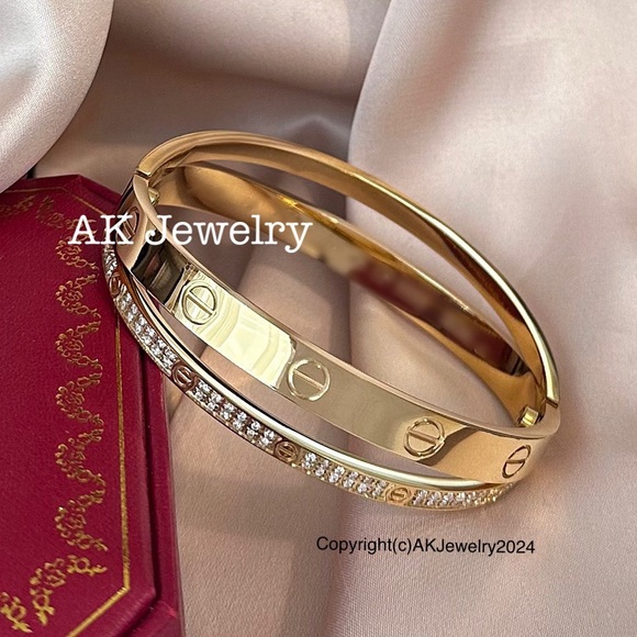 Jewelry | Luxury Gold 2 Piece Attached Gold Pave Screw Closure Cuff ...